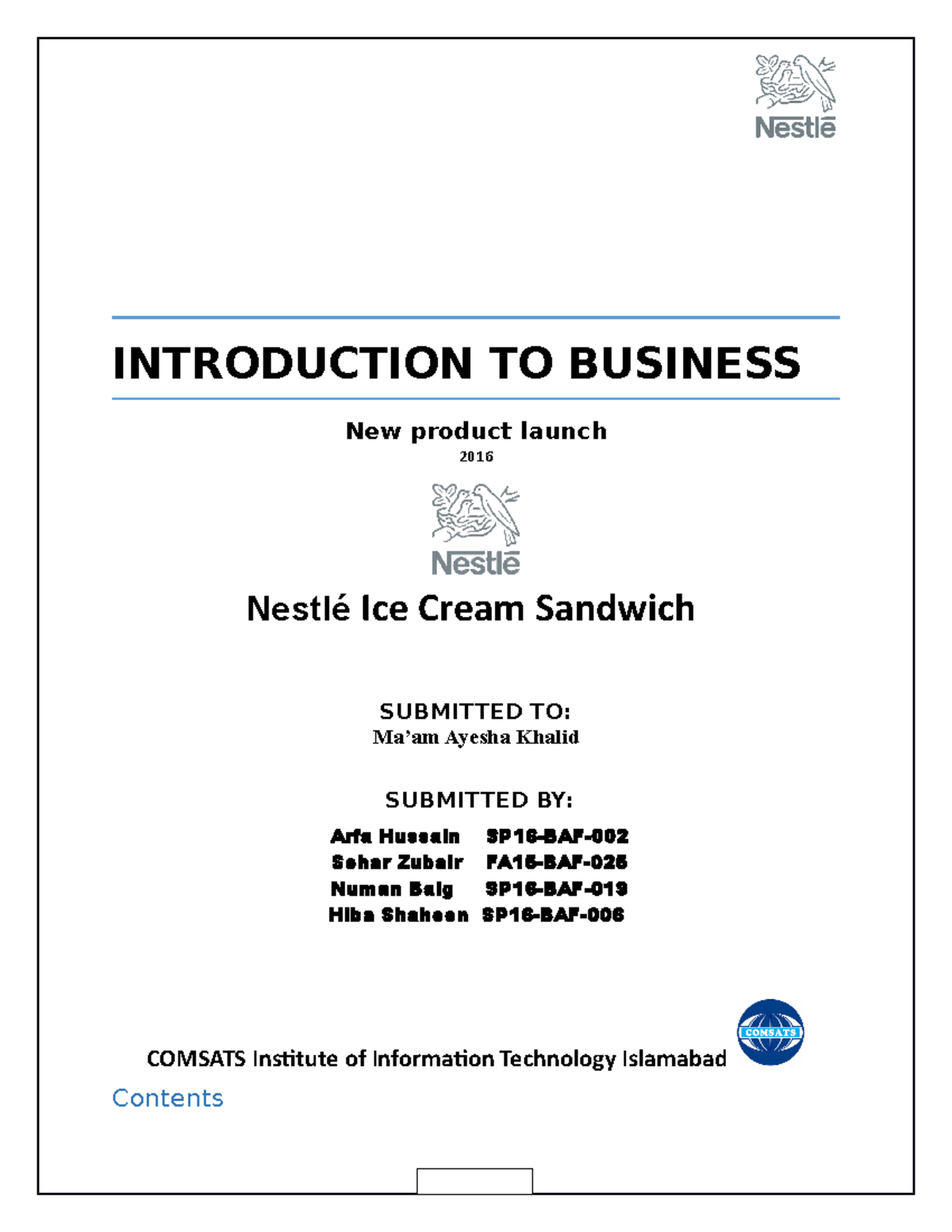 ITB report - nice - INTRODUCTION TO BUSINESS New product launch 2016 ...