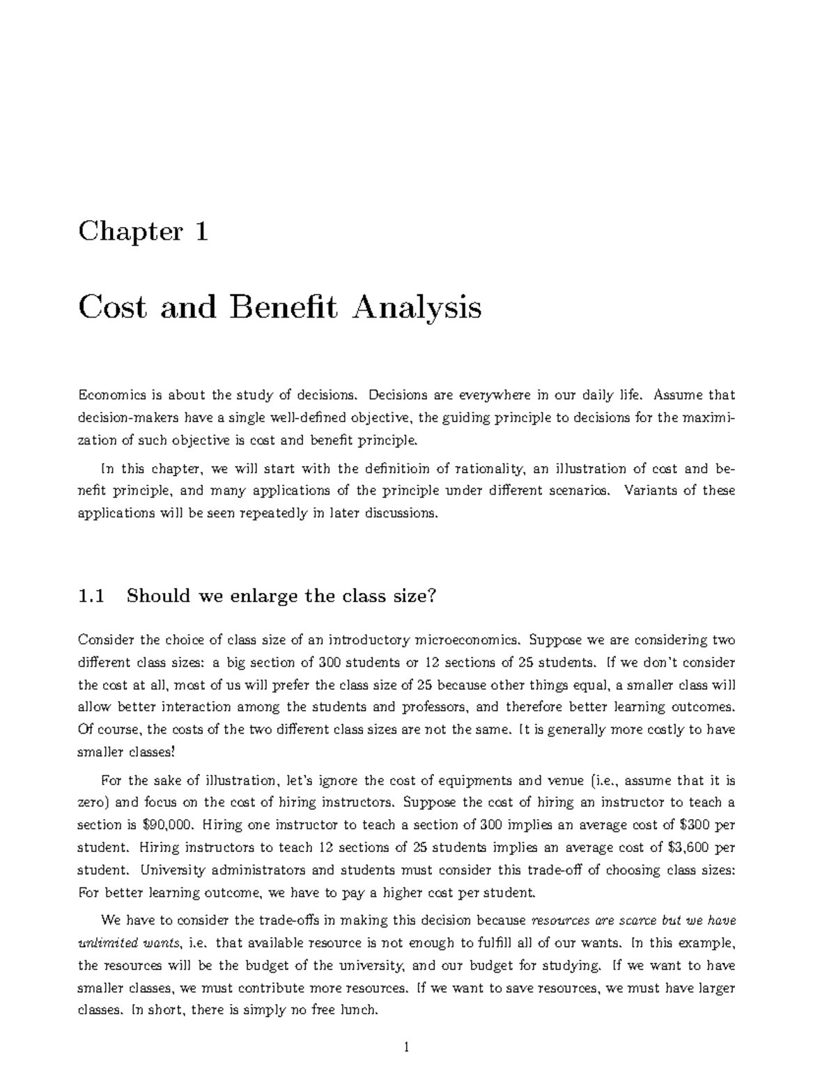 Book Lecture 1 - Cost and Benefit Analysis - Chapter 1 Cost and Benefit ...