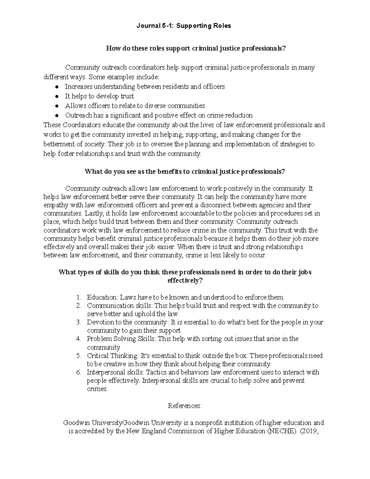 Criminal Justice 112 Module 5 Journal - Journal 5-1: Supporting Roles ...