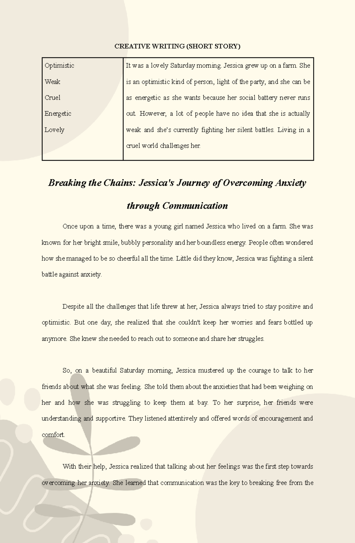 Short Story ( Creative Writing) - CREATIVE WRITING (SHORT STORY ...