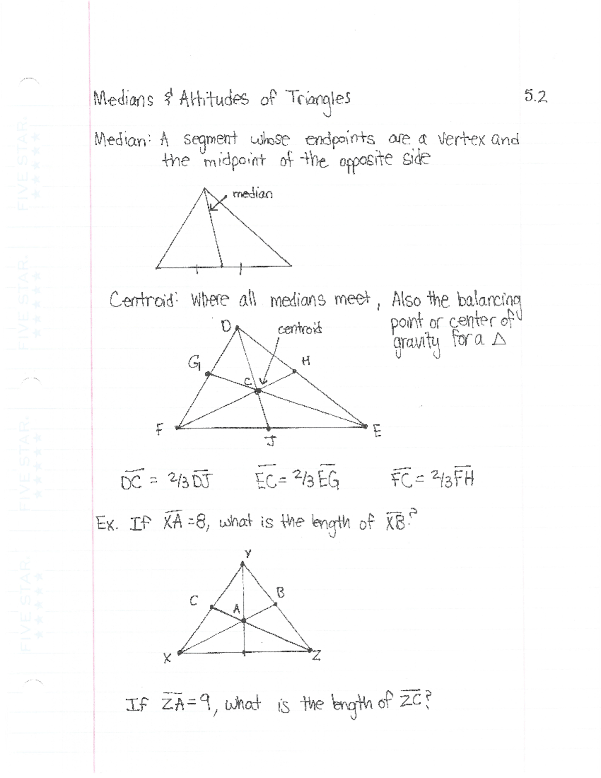 Triangle Notes 5 - Medians Altitudes of Triangles 5 Median: A segment ...