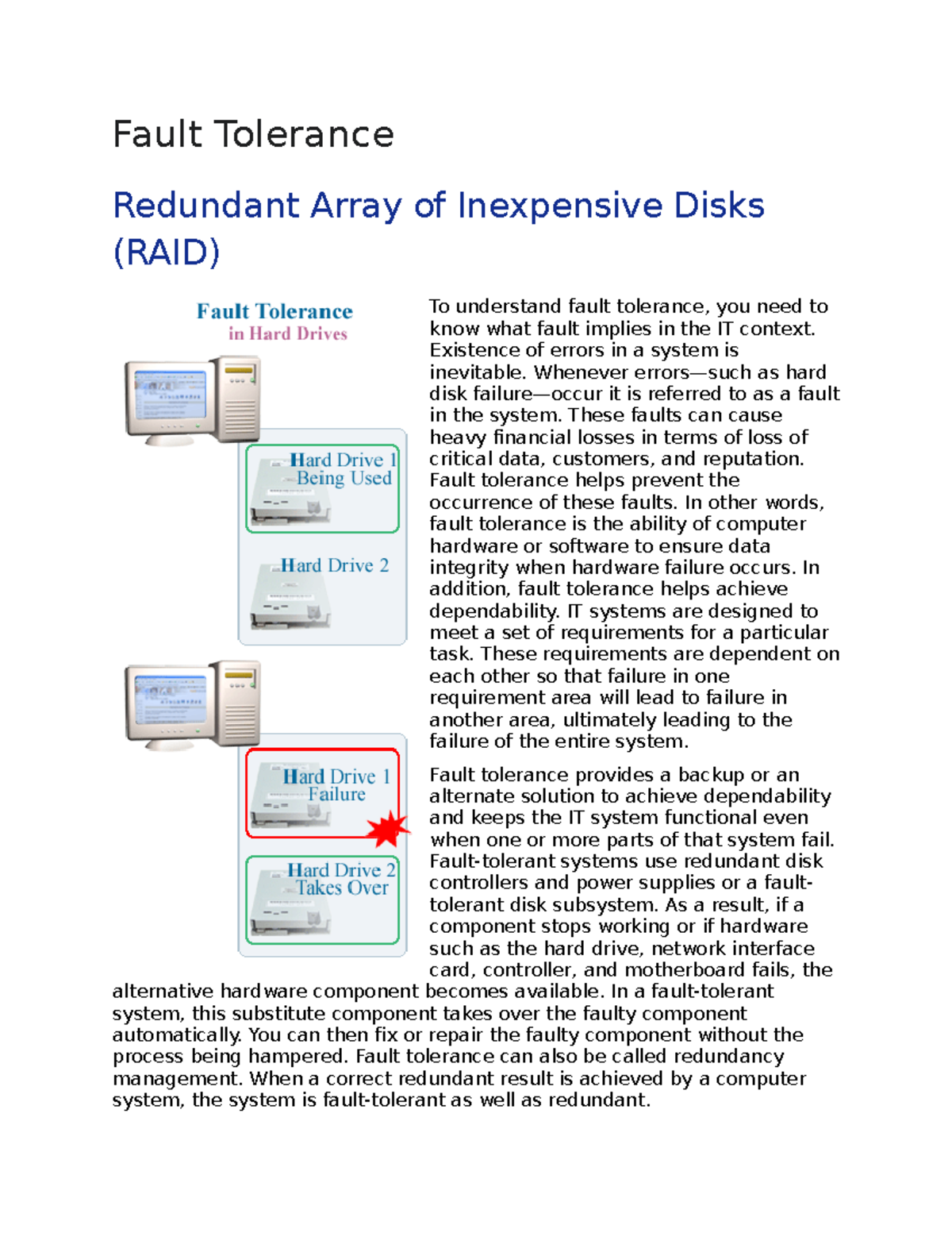 Fault Tolerance - IT Access and Protection - Fault Tolerance Redundant Array of Inexpensive ...