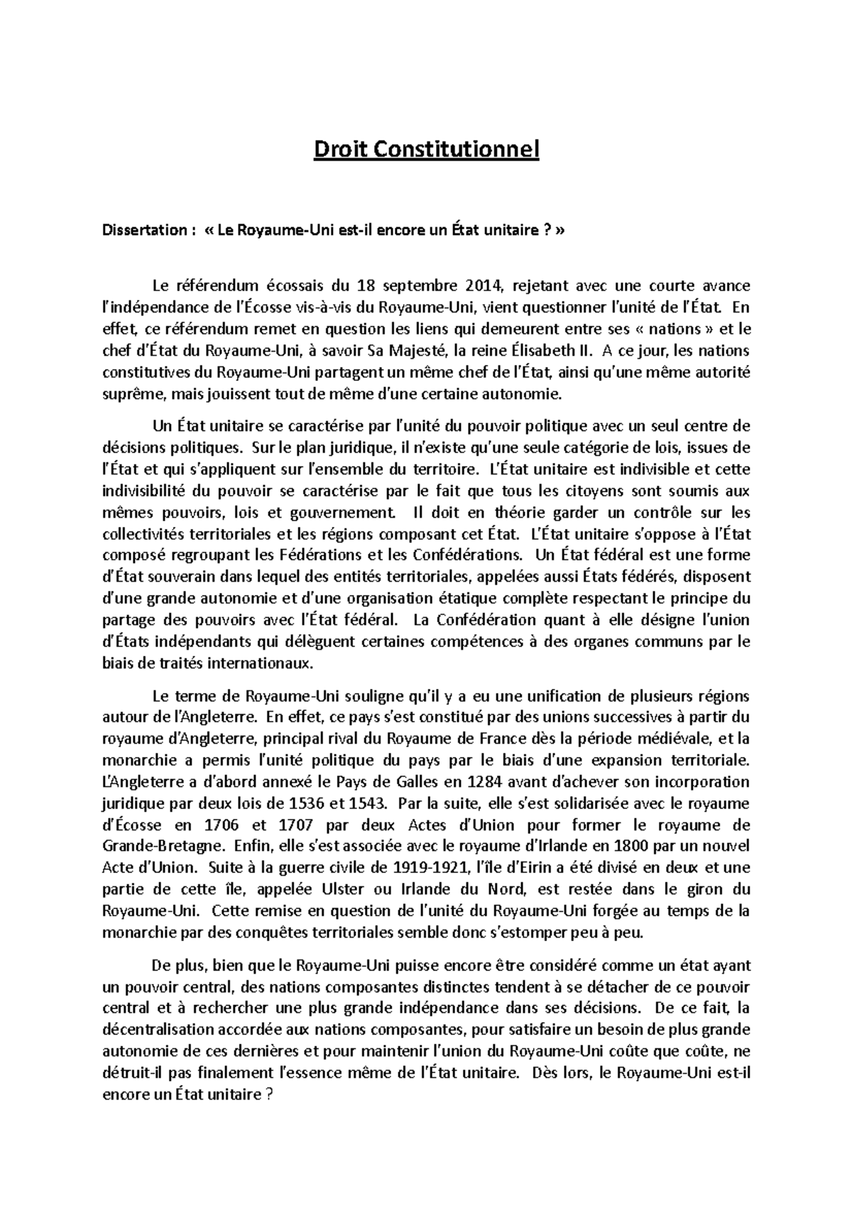 Dissertation droit constitutionnel - TD7 - Droit Constitutionnel ...