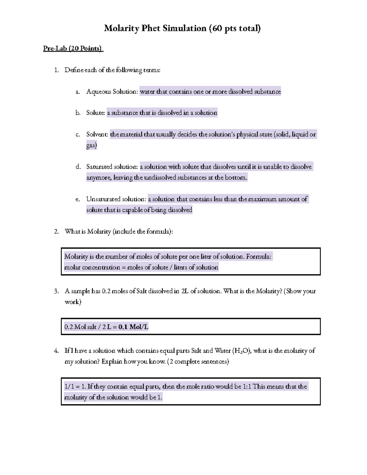 Brelyn Woolson - Molarity Phet - Pre-Lab (20 Points) Define each of the ...