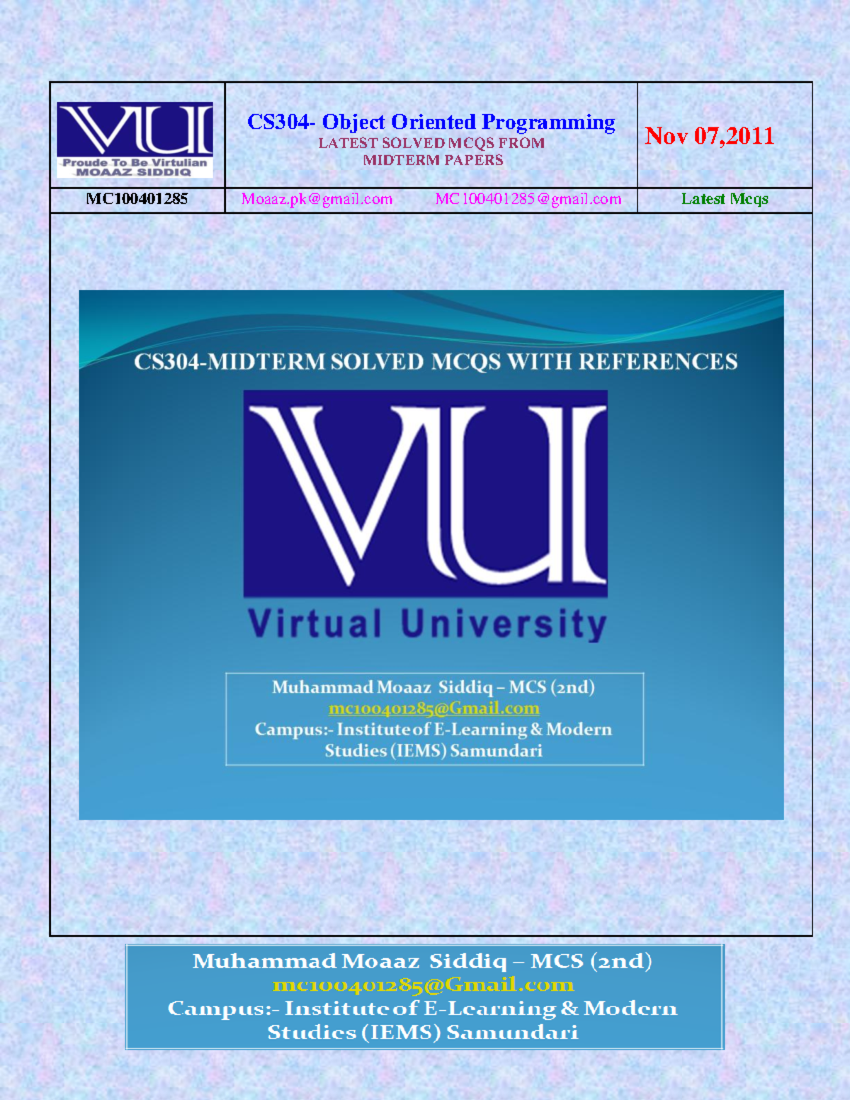 CS304 Midterm MCQS Solved With References By Moaaz vustudy - CS304 ...