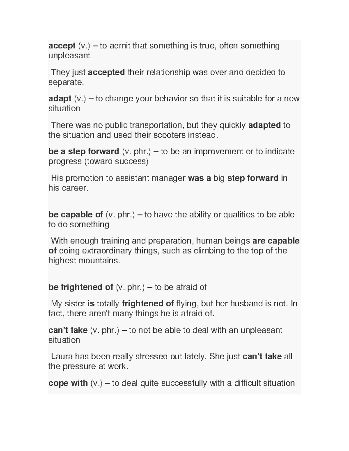 Vocabulario de inglés - accept (v.) – to admit that something is true ...