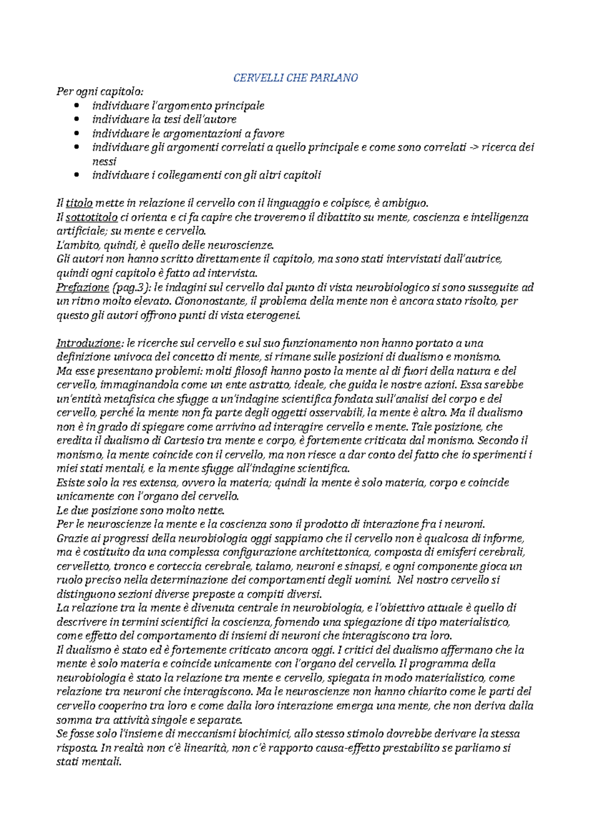 Cervelli che Parlano - CERVELLI CHE PARLANO Per ogni capitolo ...