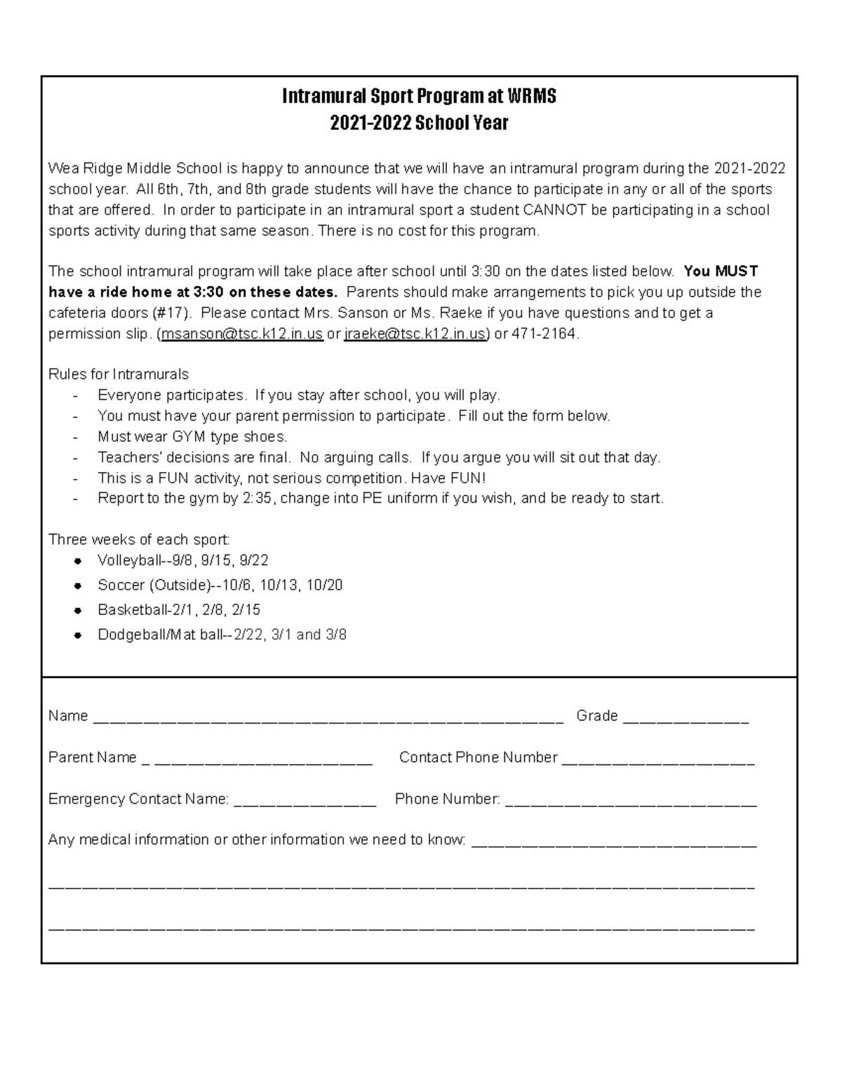 Intramurals Programat WRMS-2022 - Intramural Sport Program at WRMS 2021 ...