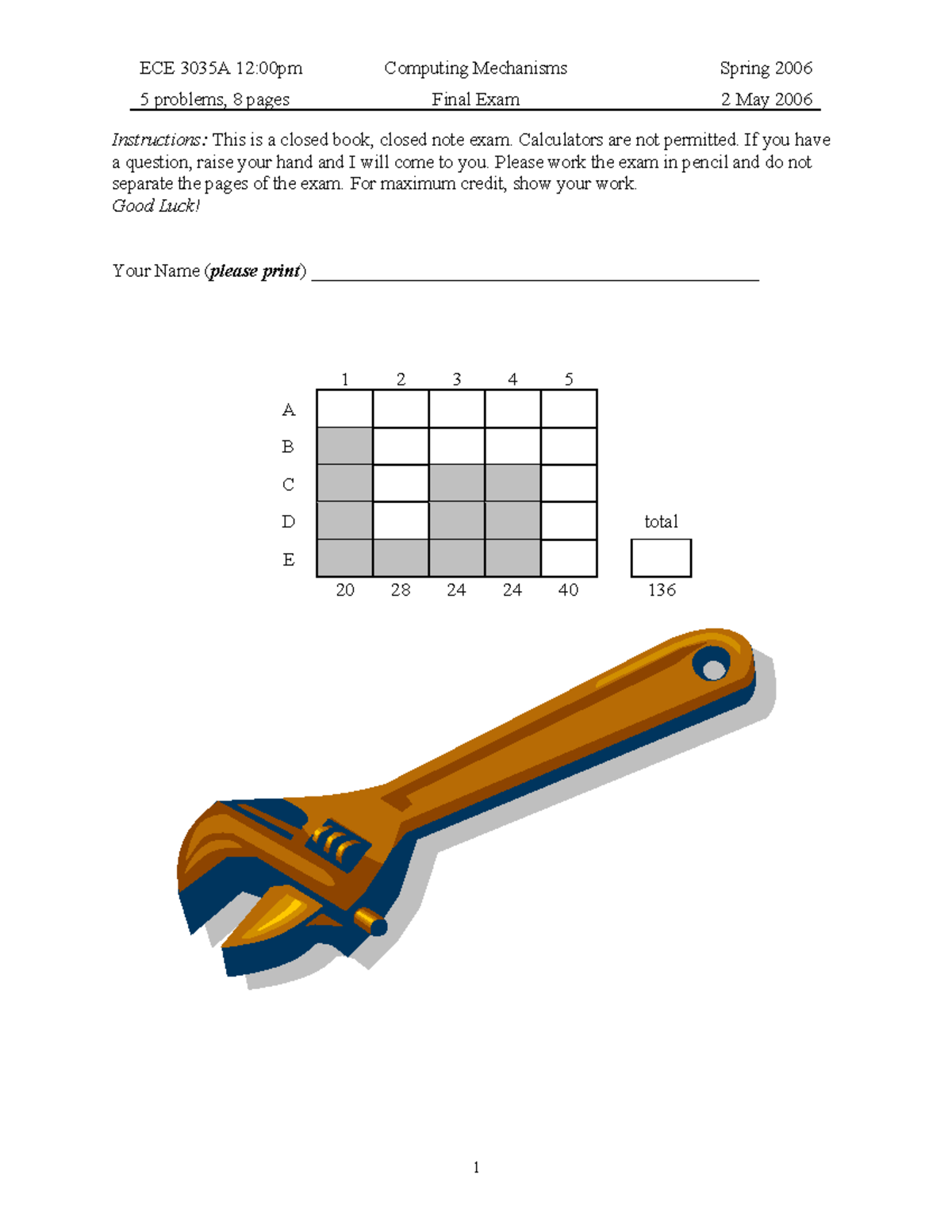 SP06 Final Exam A - Practice Tests - 5 problems, 8 pages Final Exam 2 ...
