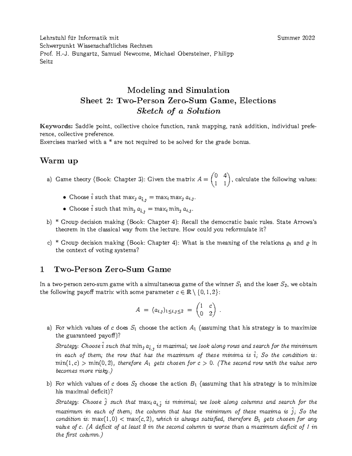 Exercise Sheet 2 - Proposed solution - Lehrstuhl f ̈ur Informatik mit ...