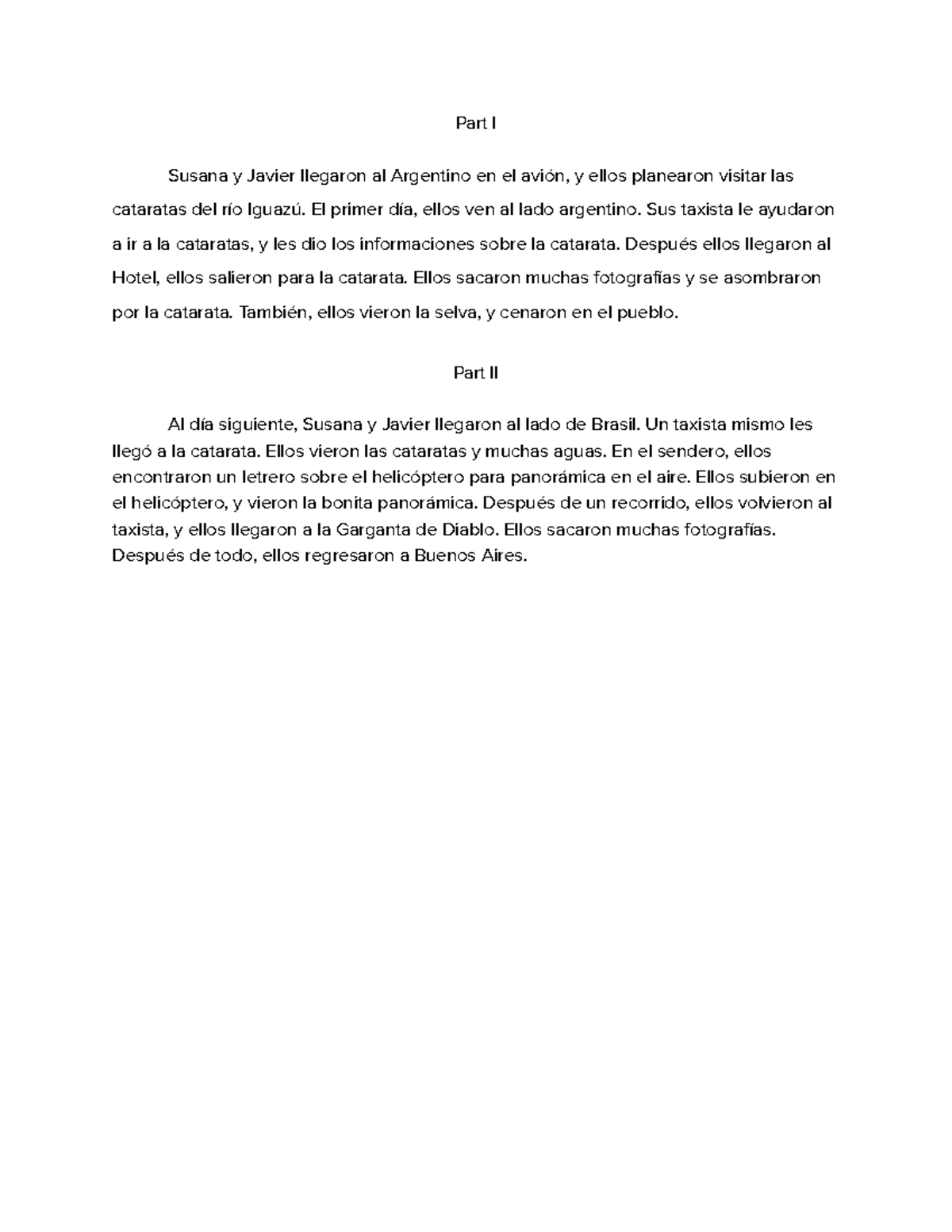 Chapter 7 Summary - ...... - Part I Susana y Javier llegaron al ...