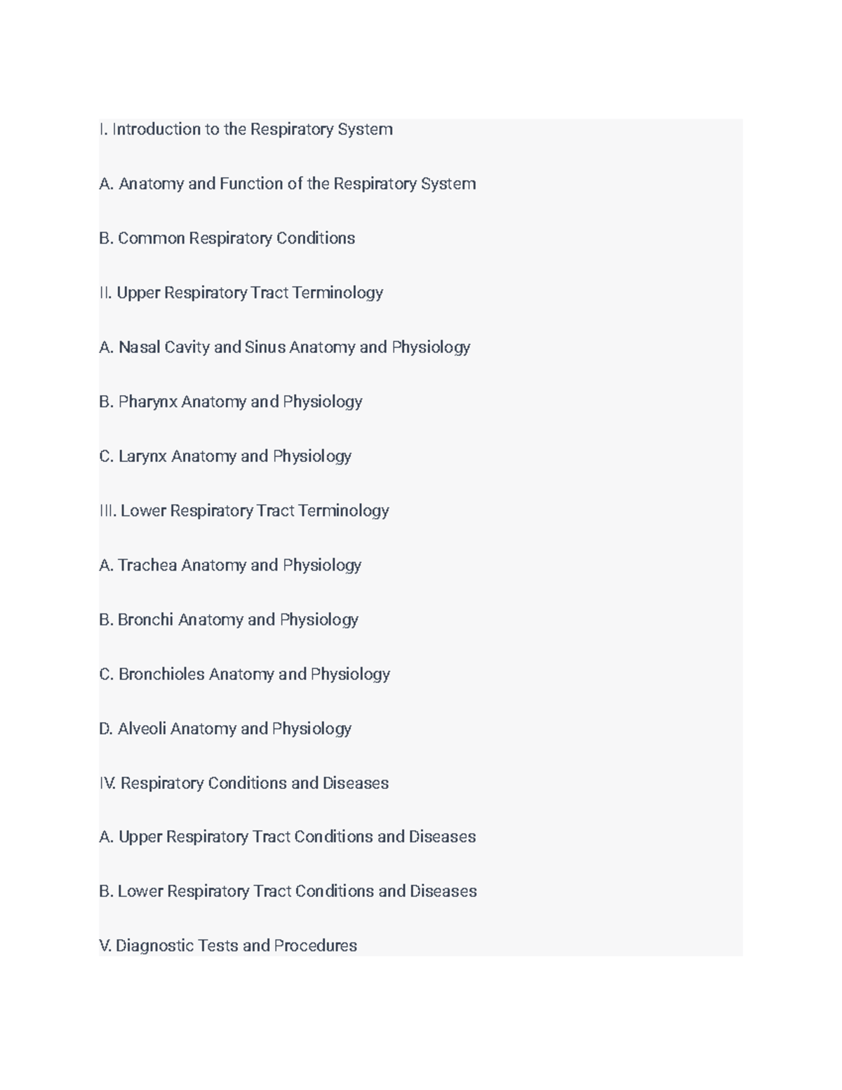Medical Terminology - I. Introduction to the Respiratory System A ...