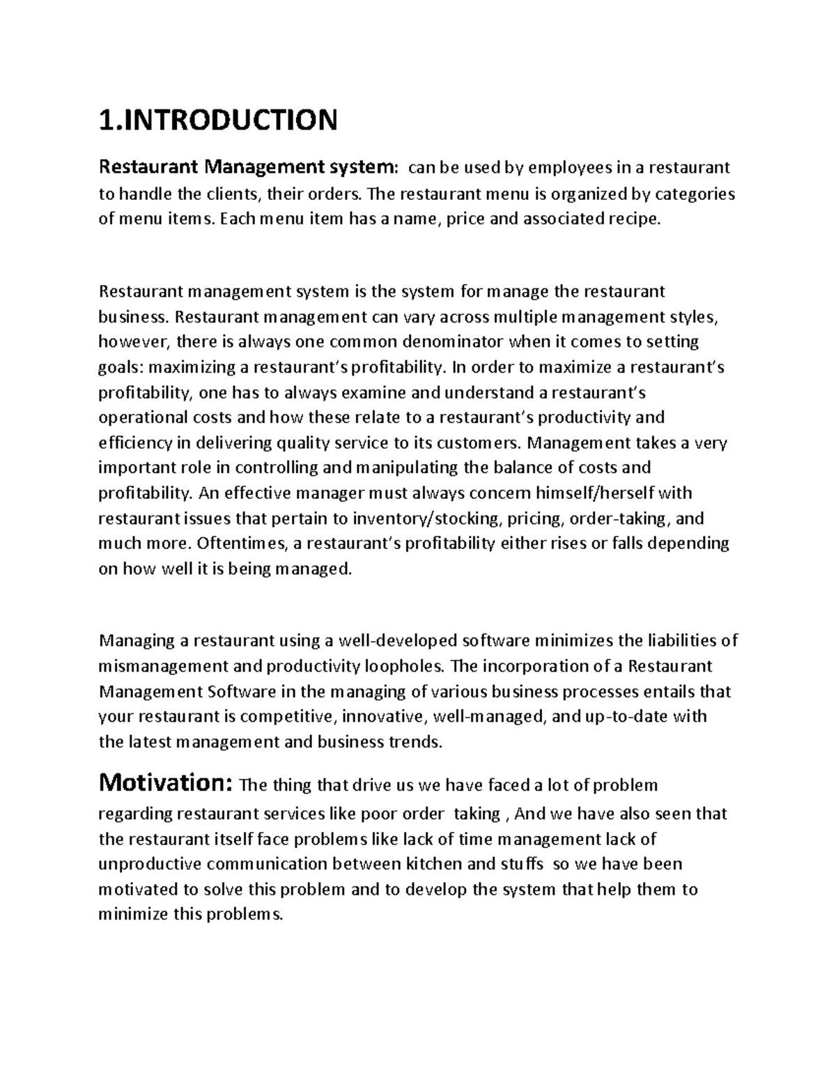 Resturant project proposal - 1 Restaurant Management system: can be ...