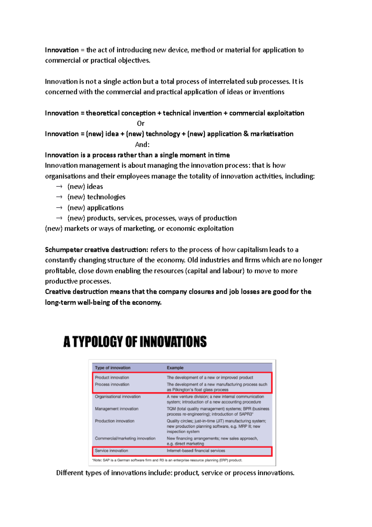 Innovation revision - Lecture notes 1-10 - Innovation = the act of ...