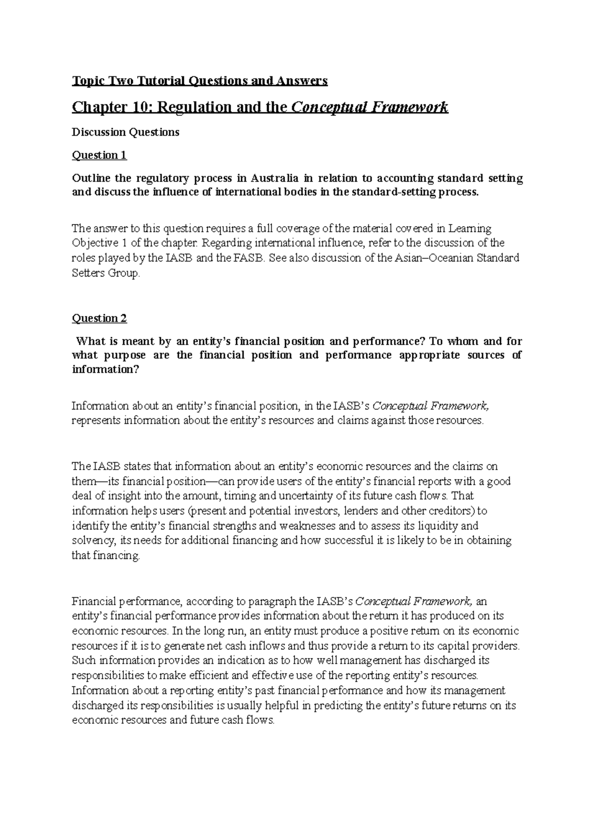 Topic 2 Tutorials - notes - Topic Two Tutorial Questions and Answers ...