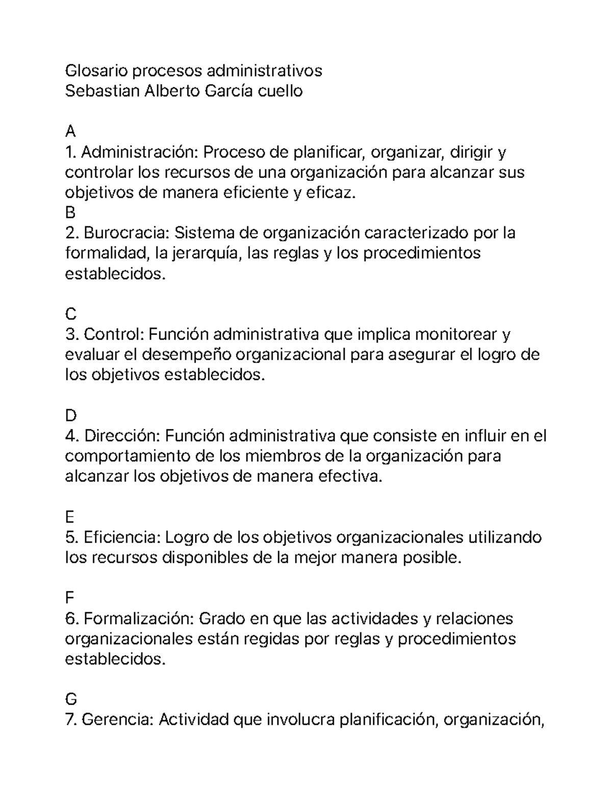Glosario - Apuntes - Glosario procesos administrativos Sebastian ...
