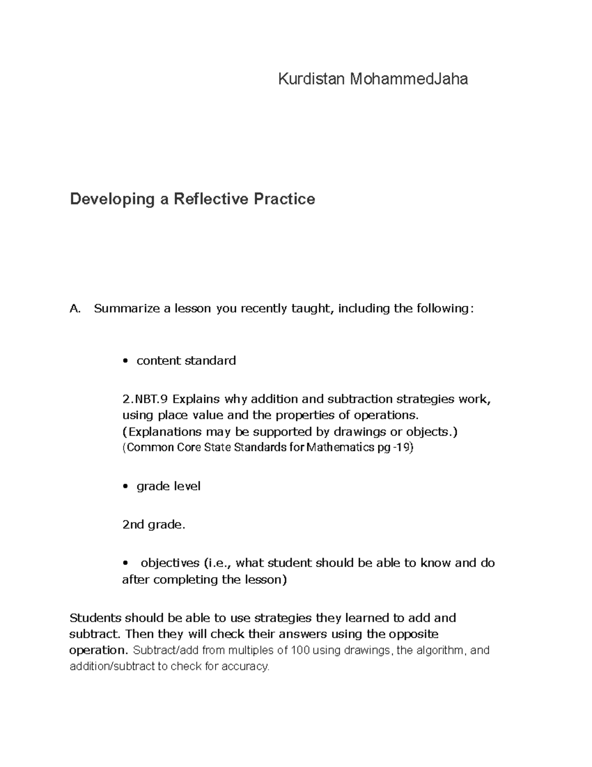 Developing a Reflective Practice - D182 3rd - D182 - WGU - Studocu