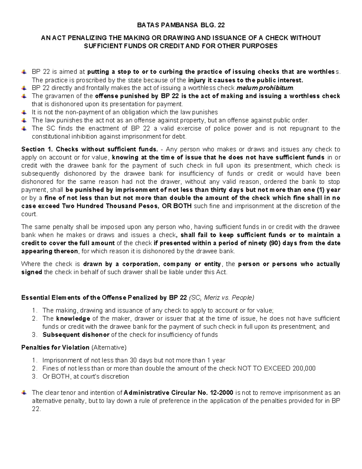 BP 22, Bank Secrecy Act - BATAS PAMBANSA BLG. 22 AN ACT PENALIZING THE ...