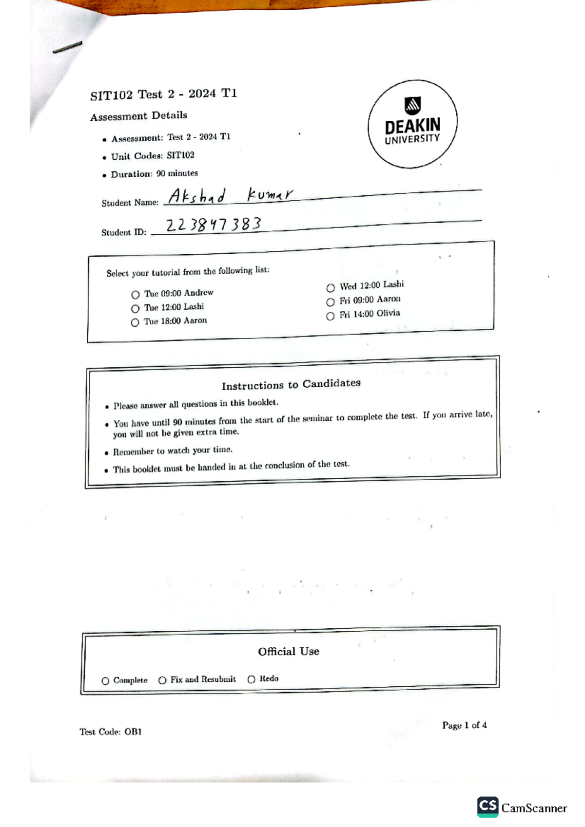 P11 - Assignment module 11 - SIT102 Test 2 2024 T Assessment Details ...