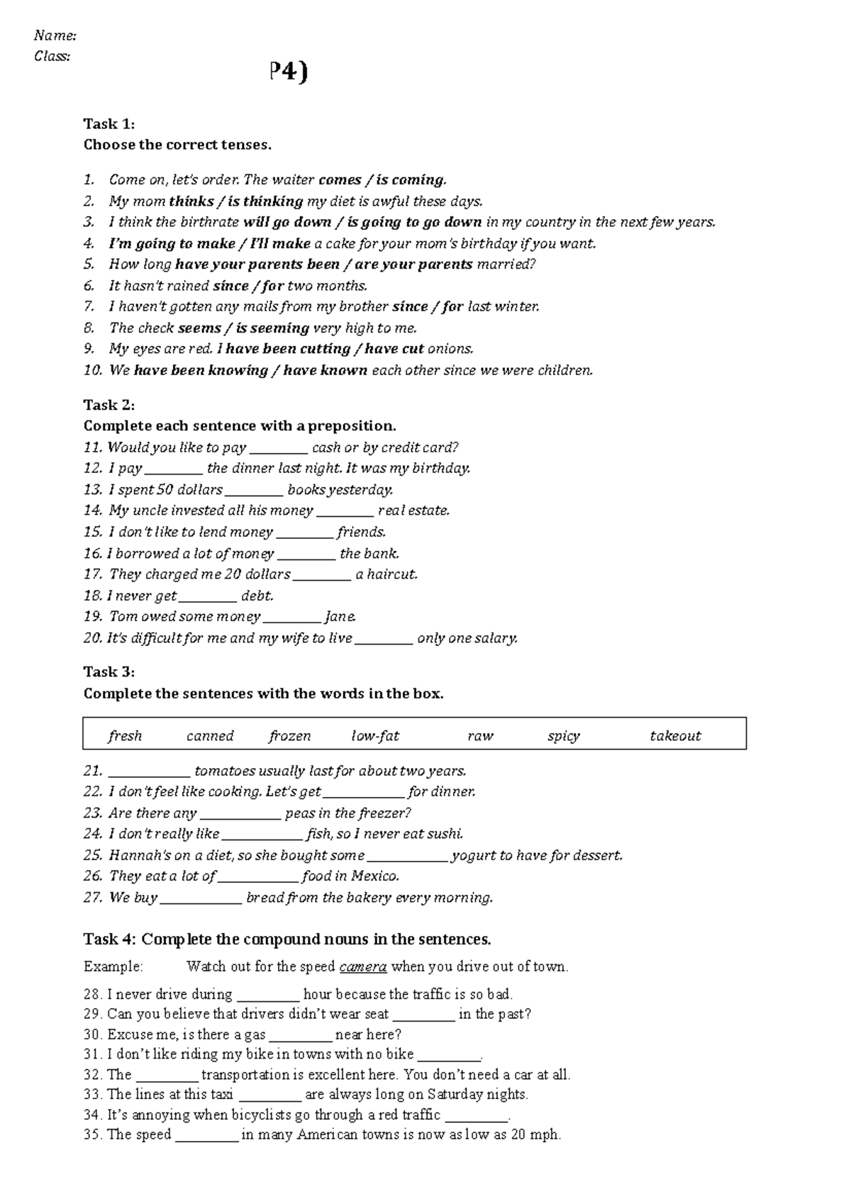 MINI TEST - GEP 4 - .... - MINI TEST (GEP4) Task 1: Choose the correct ...