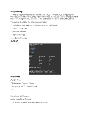 DSA Unit 7 - For dsa unit 7 - Programming: Write a program that implements BINARY TREE ...
