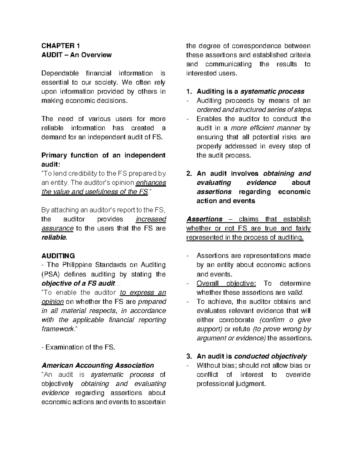 Chapter 1 Audit An Overview - CHAPTER 1 AUDIT – An Overview Dependable ...