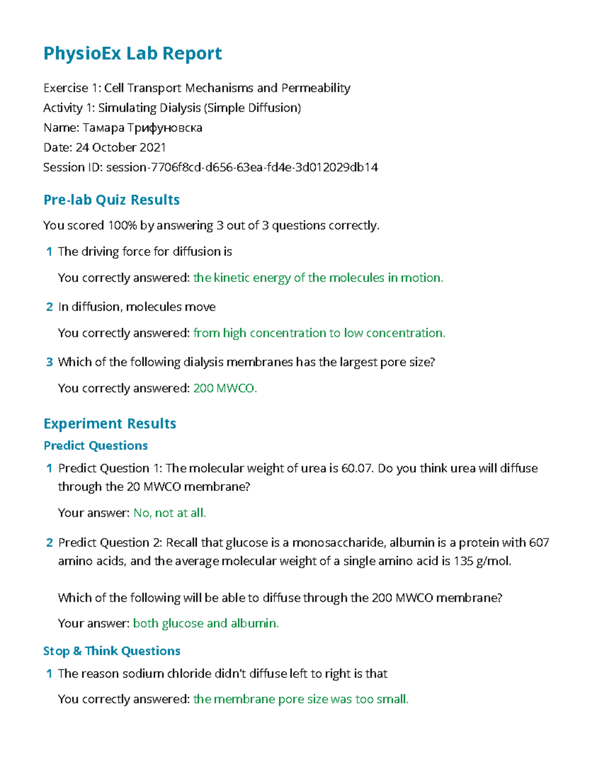 Physio Ex Exercise 1 Activity 1 - PhysioEx Lab Report Exercise 1: Cell ...