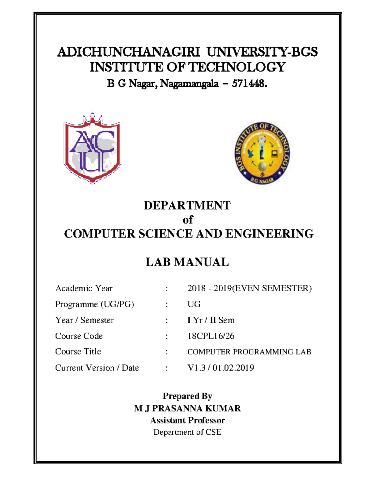 PCD manual Final - ADICHUNCHANAGIRI UNIVERSITY-BGS INSTITUTE OF TECHNOLOGY B G Nagar ...