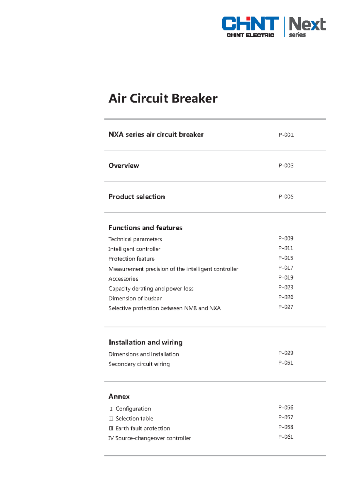 Catalog May cat khong khi ACB Chint NXA - Air Circuit Breaker P- Overview P-00 3 Product ...