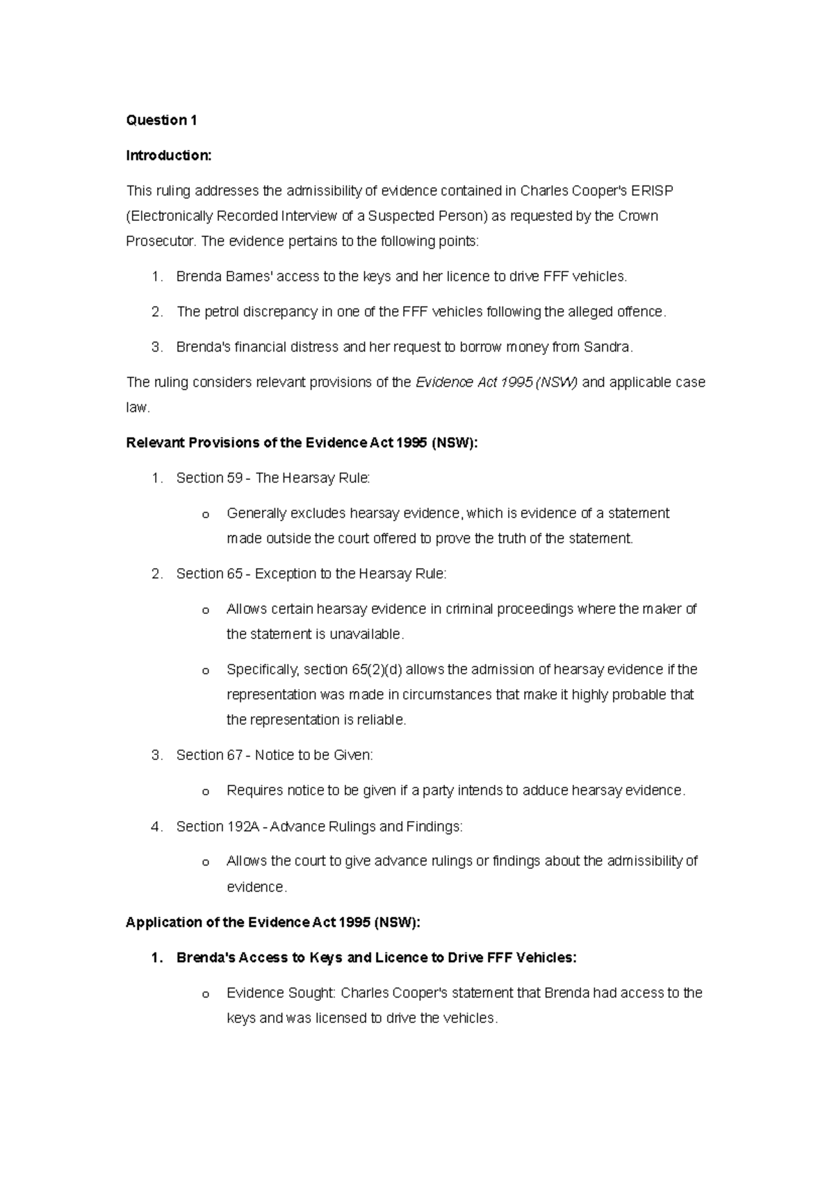 Answer - Question 1 Introduction: This ruling addresses the ...