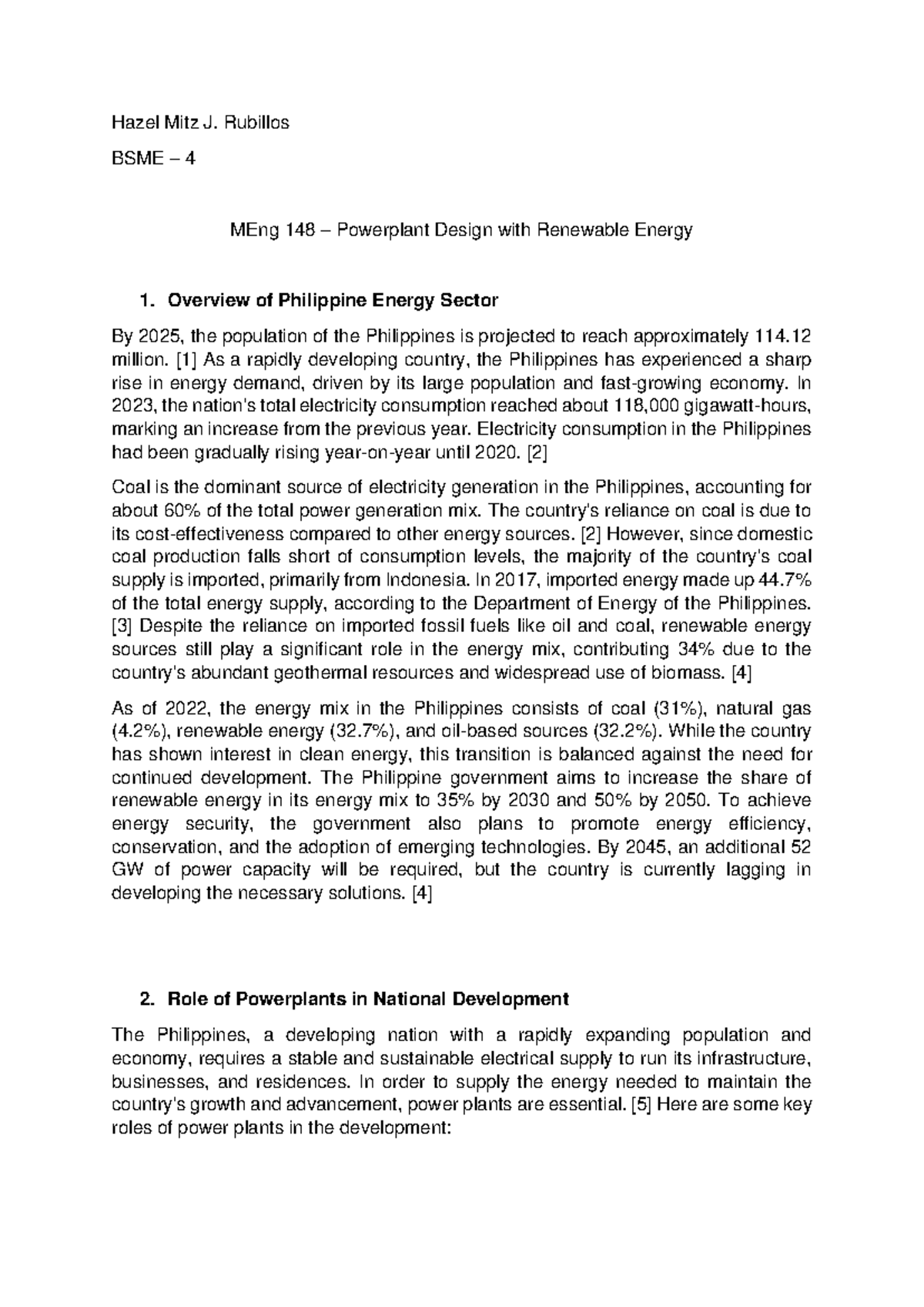 Energy Sector in the Philippines - Hazel Mitz J. Rubillos BSME – 4 MEng ...