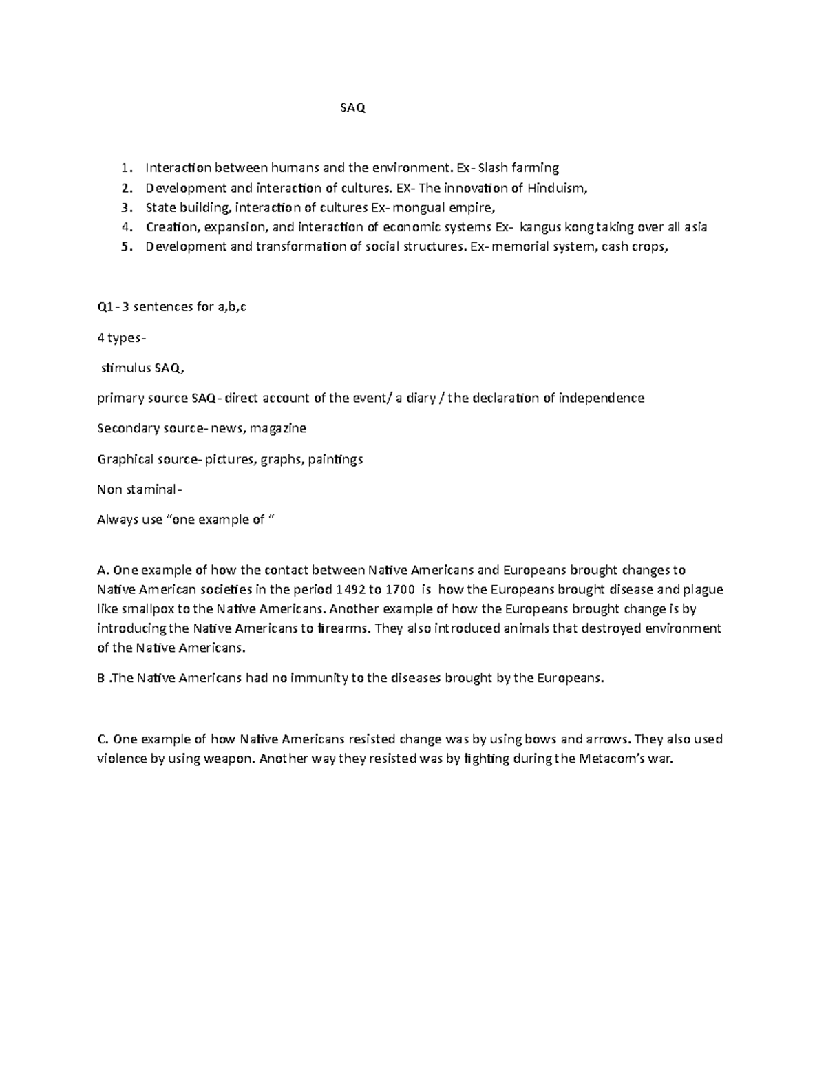 SAQ - Complete SAQ essay document and rubric. - SAQ Interaction between humans and the ...
