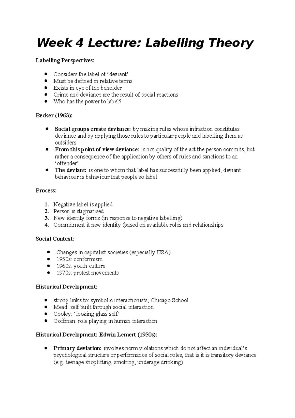 Week 4 Lecture - Week 4: Labelling Perspective - Week 4 Lecture ...