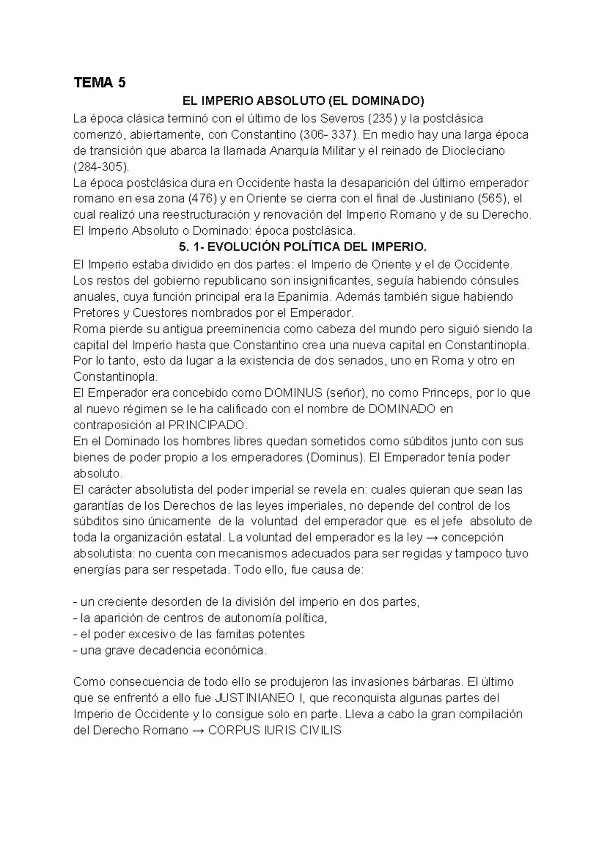 Derecho Romano 5,6 - Apuntes 5 y 6 - TEMA 5 EL IMPERIO ABSOLUTO (EL ...