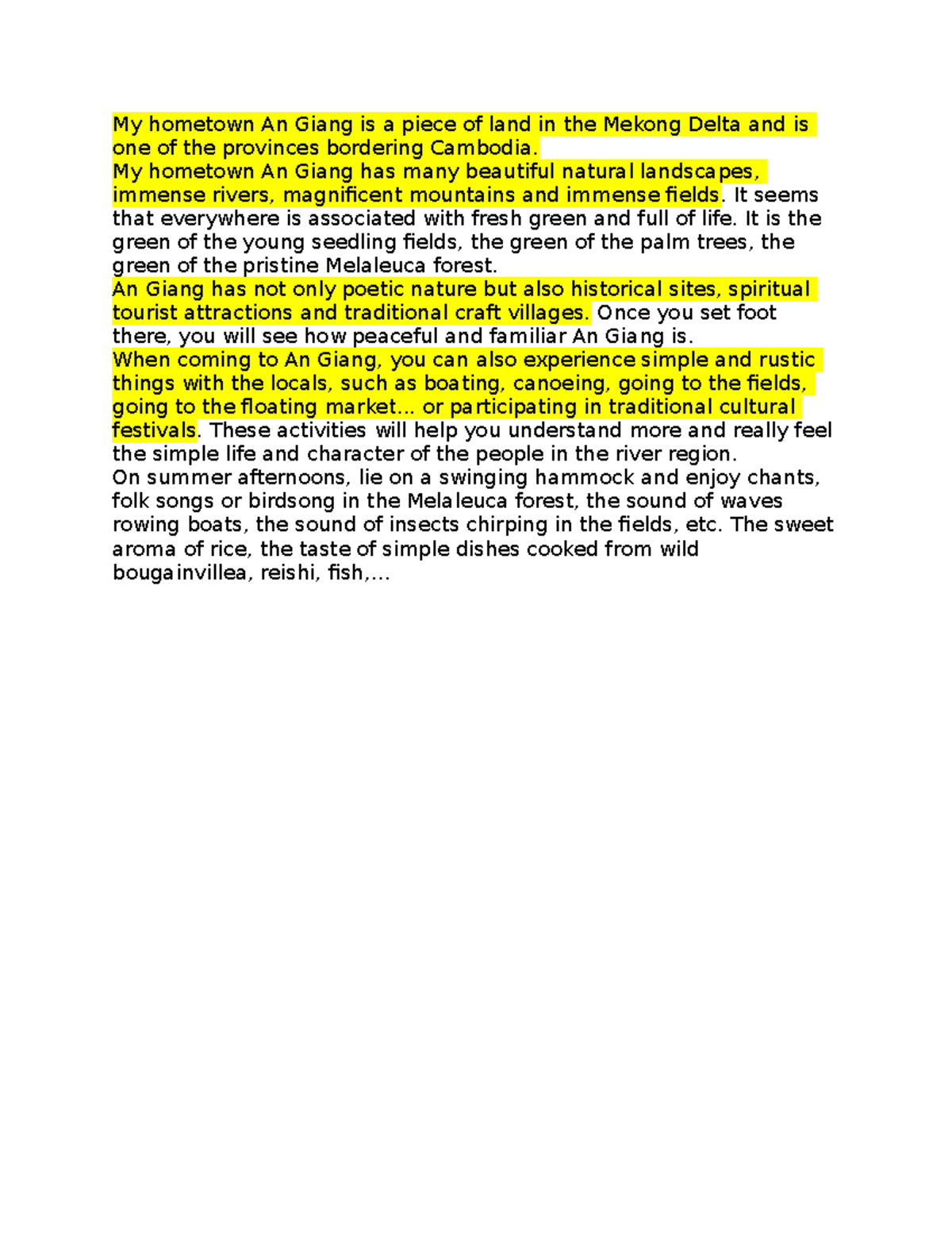 Writing about my hometown An Giang - My hometown An Giang is a piece of ...