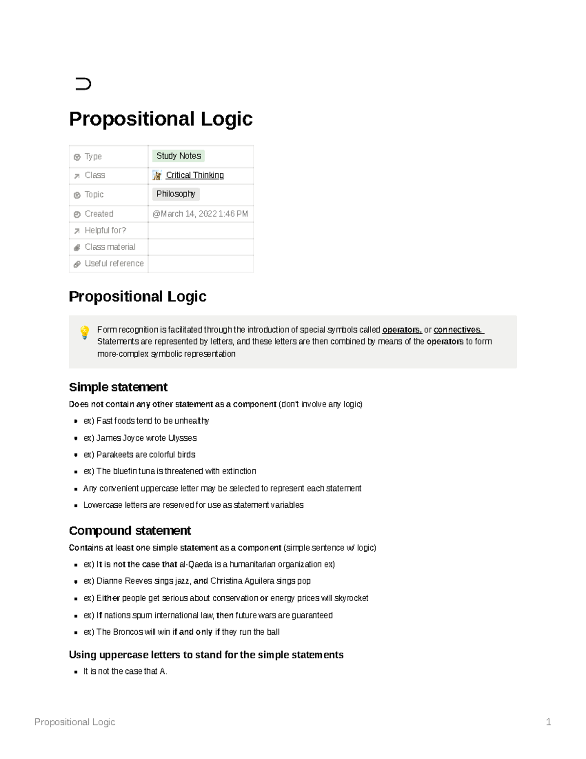 Propositional Logic - Propositional Logic Type Study Notes Class ...