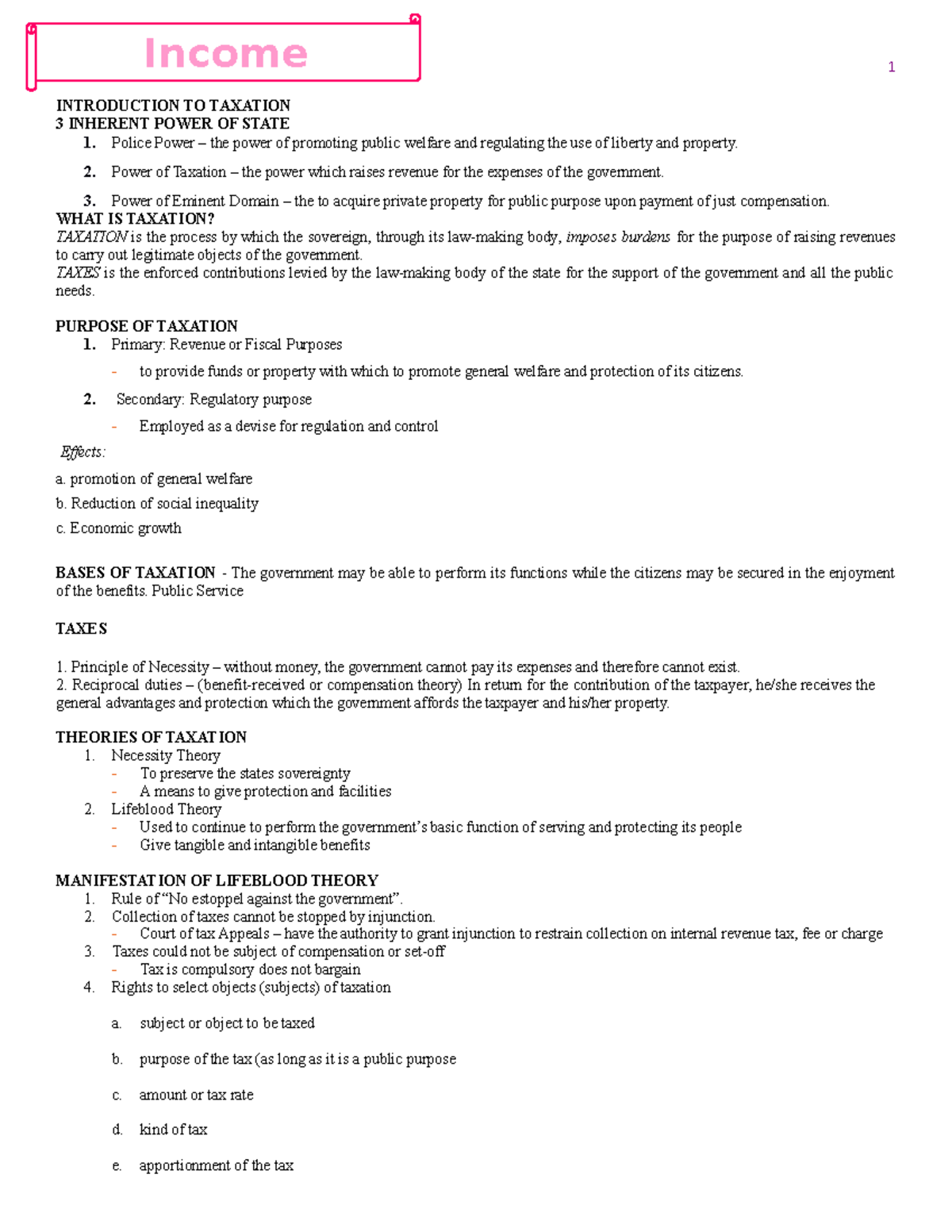 Introduction-To-Taxation - 1 INTRODUCTION TO TAXATION 3 INHERENT POWER ...
