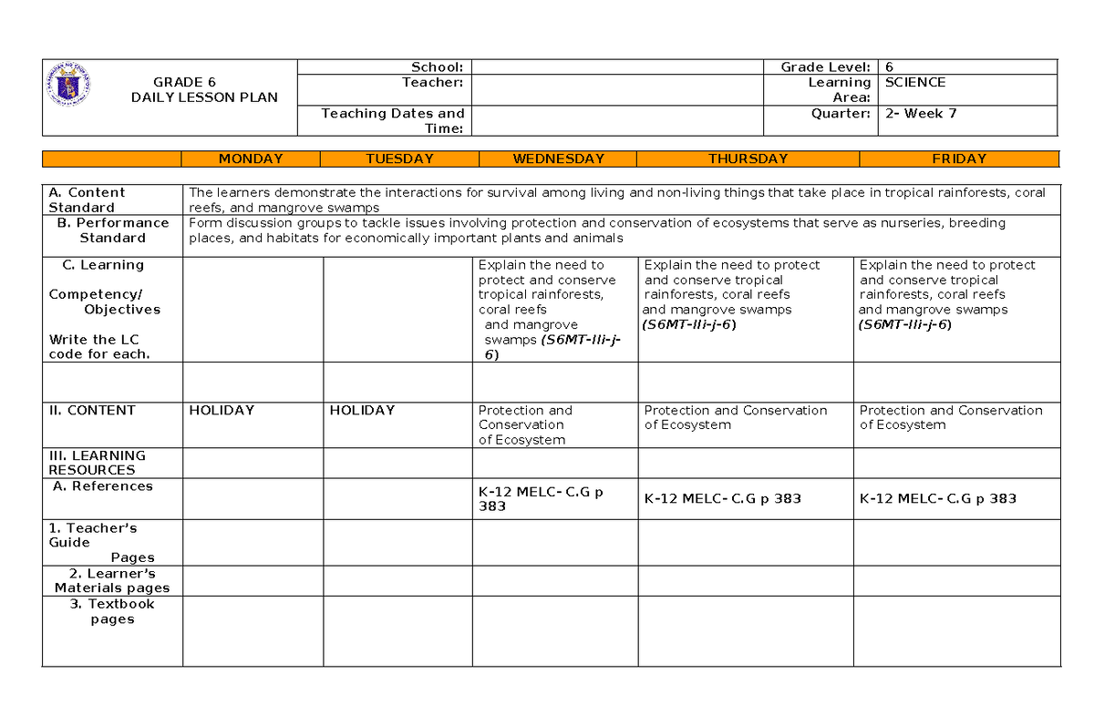 Science DLL G6 Q2 W7-1 - DLL - GRADE 6 DAILY LESSON PLAN School: Grade ...