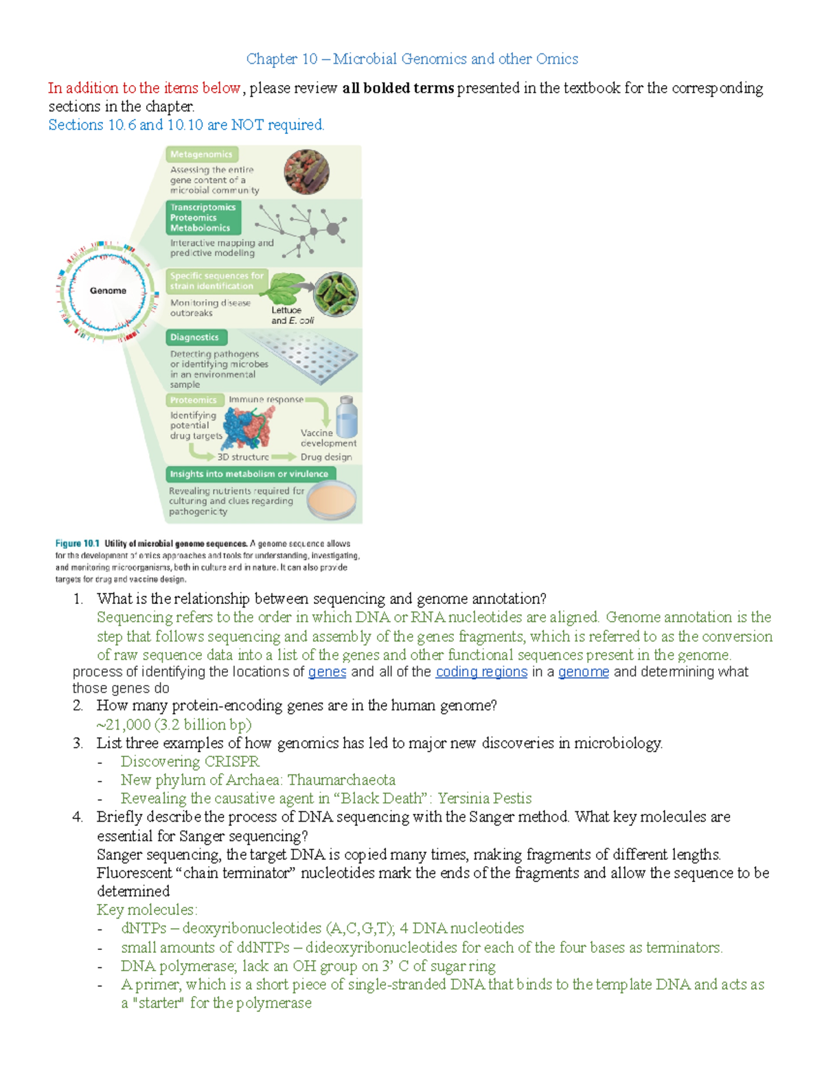 Chap 10 study outline - Chapter 10 – Microbial Genomics and other Omics - Chapter 10 – Microbial ...