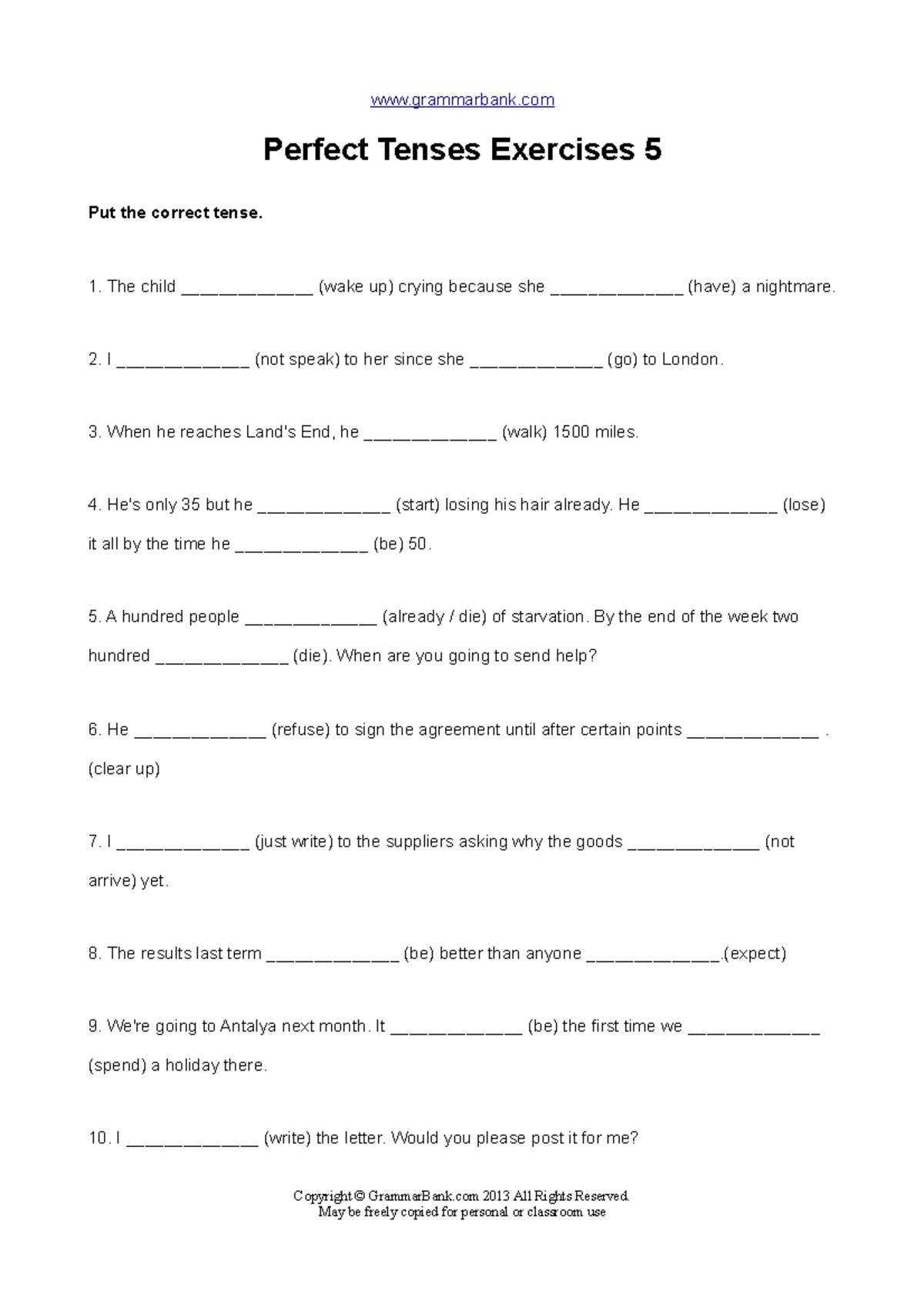 08. Perfect Tenses Exercises autor Grammar Bank - grammarbank Perfect ...