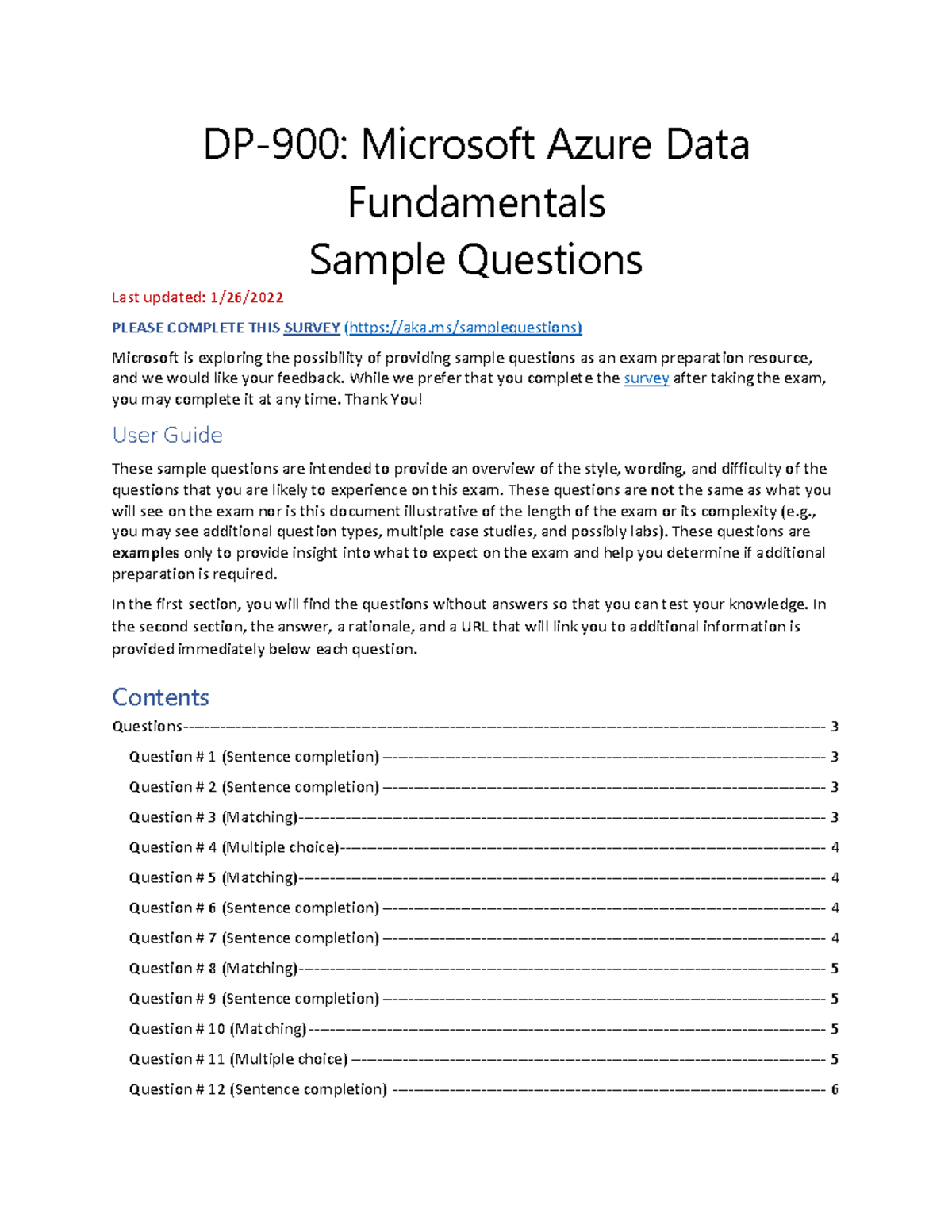 DP-900-Sample Questions - DP-9 00 : Microsoft Azure Data Fundamentals Sample Questions Last ...