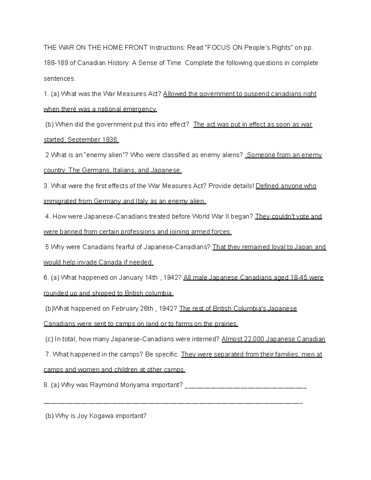 Enemy aliens - THE WAR ON THE HOME FRONT Instructions: Read “FOCUS ON ...