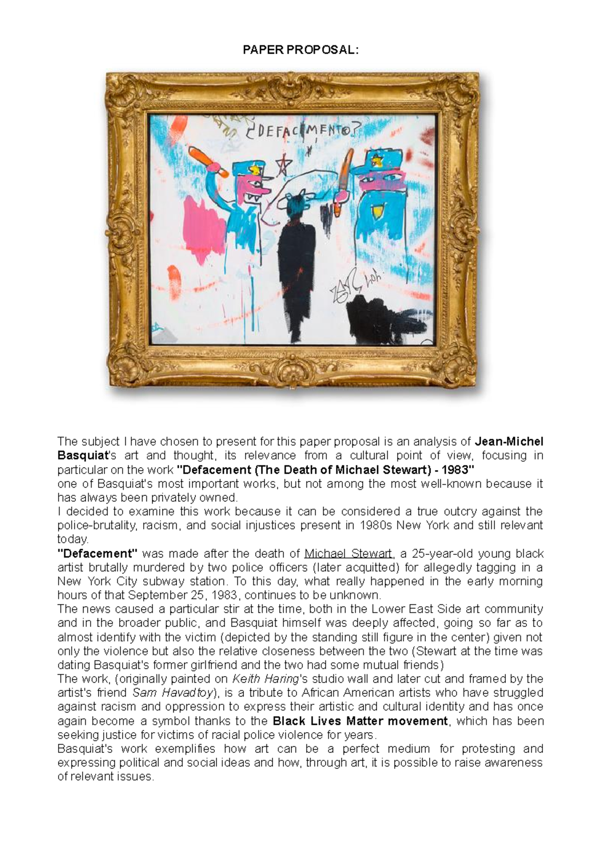 Paper Proposal - ART - PAPER PROPOSAL: The subject I have chosen to ...