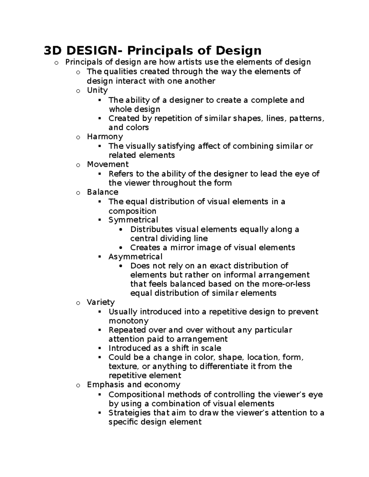 3D Design- Principals of Design - 3D DESIGN- Principals of Design o ...