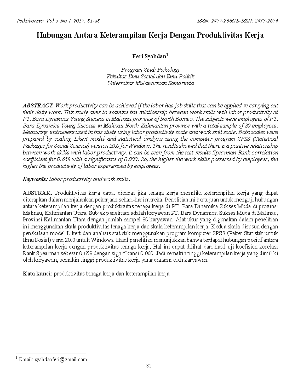 Hubungan antara keterampilan kerja dengan produktivitas kerja ...