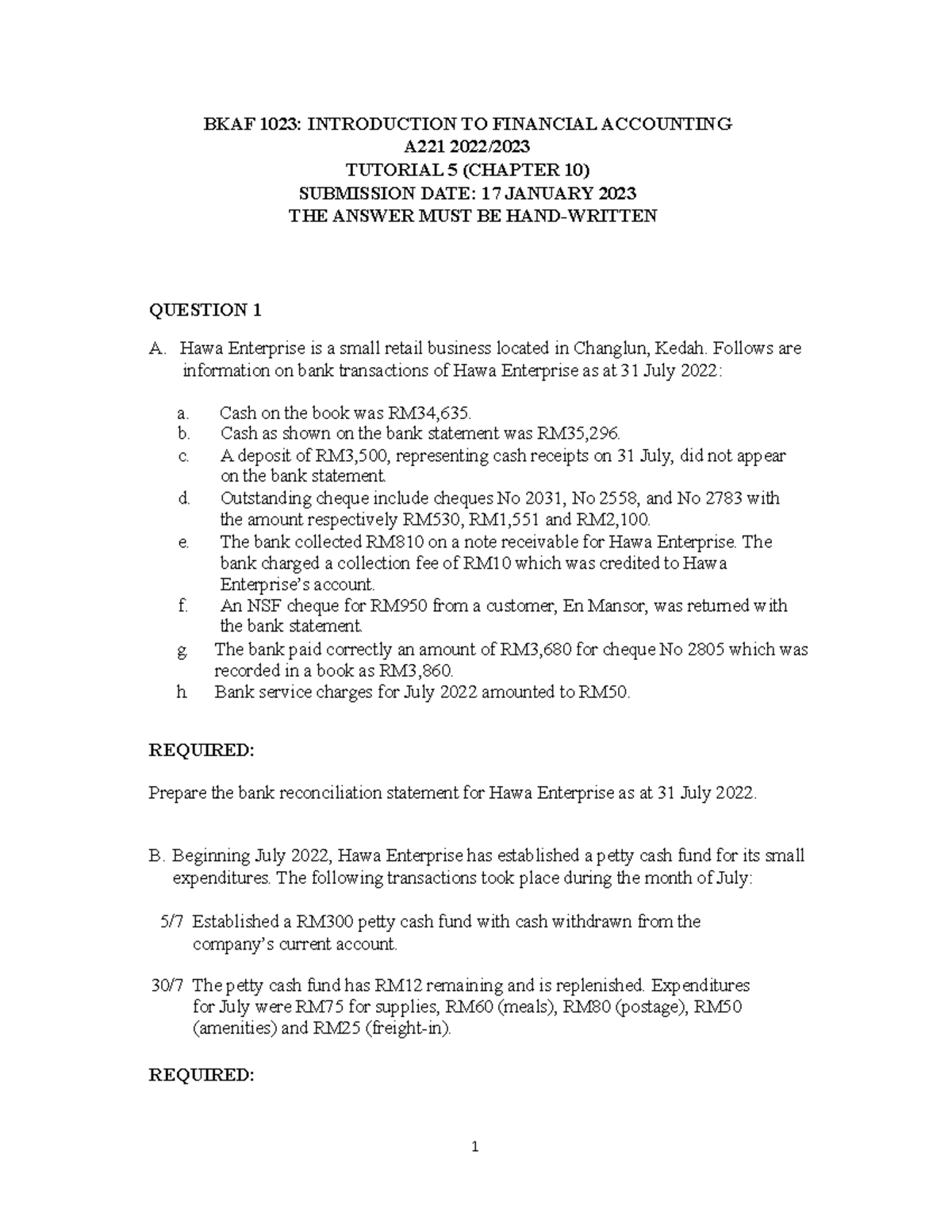 Tutorial 5 A221 Student - BKAF 1023: INTRODUCTION TO FINANCIAL ACCOUNTING A221 2022/ TUTORIAL 5 ...