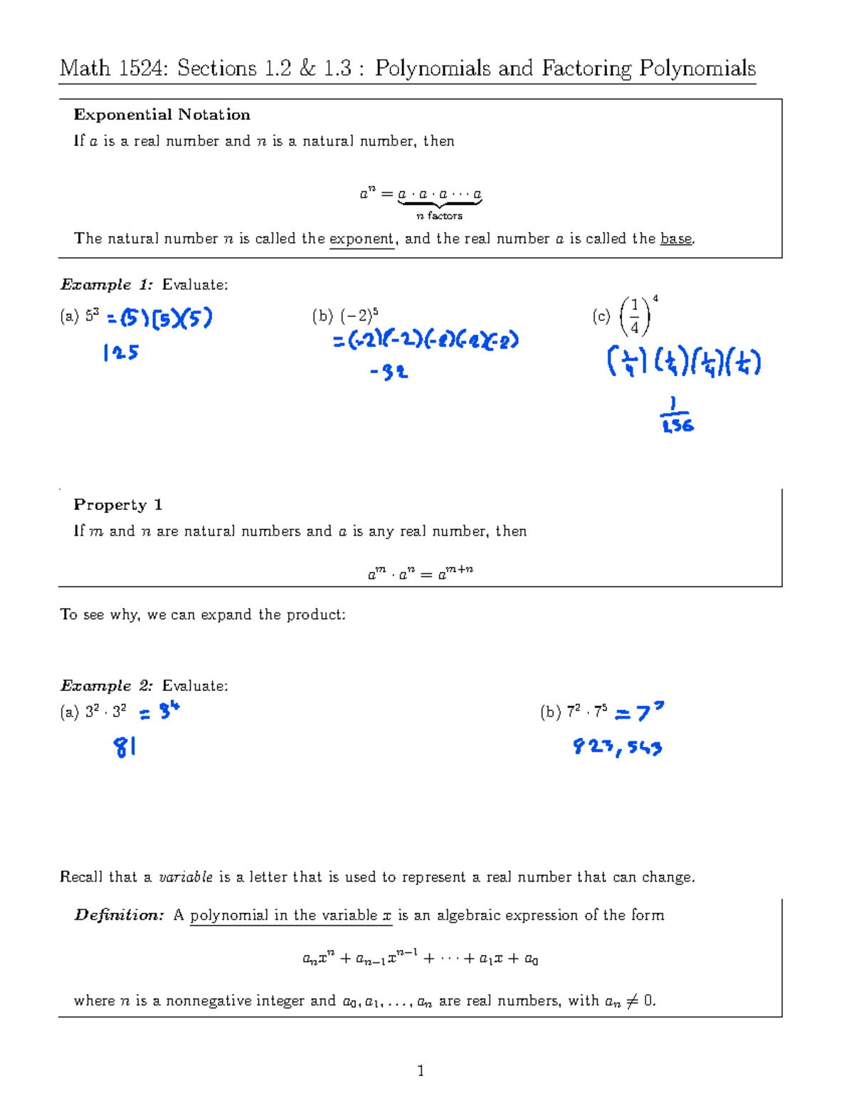 Section 1.2 and 1.3 - Math 1524: Sections 1 & 1 : Polynomials and Factoring Polynomials - Studocu