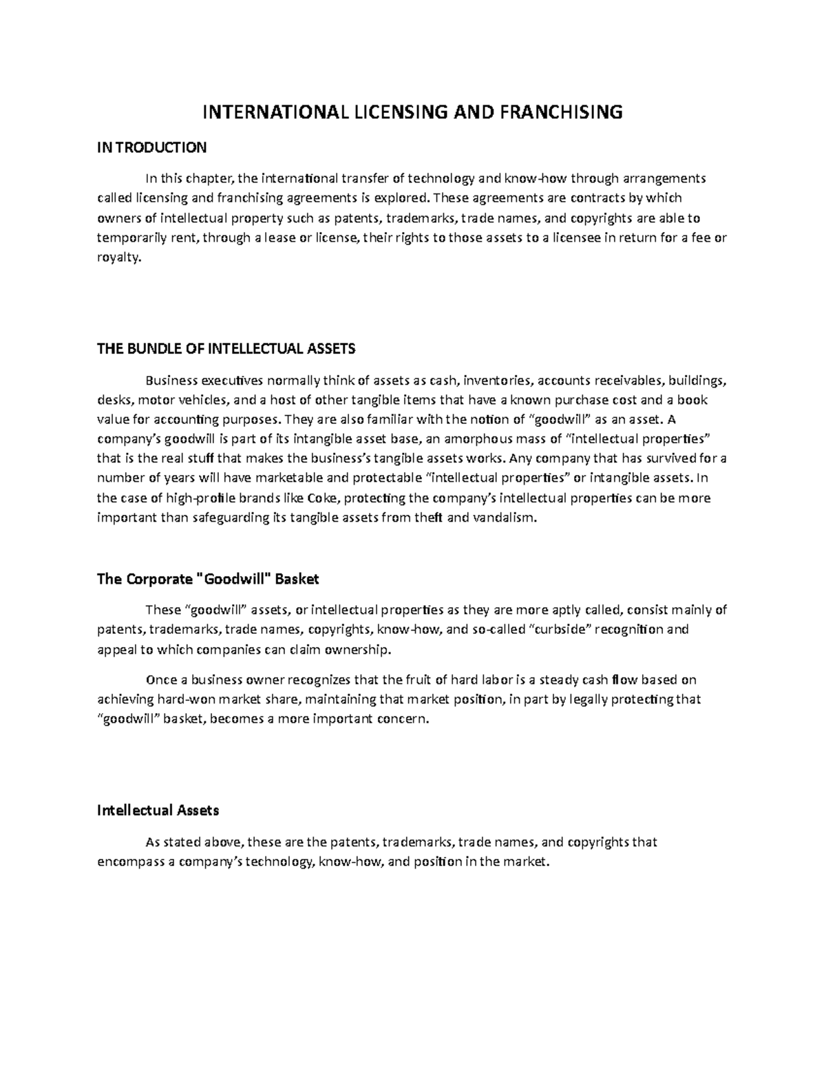 International Licensing AND Franchising - INTERNATIONAL LICENSING AND ...