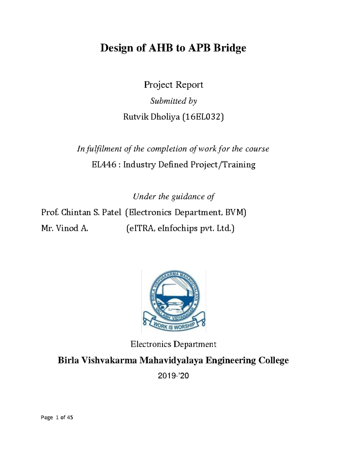 Amba Ahb Protocol Design Of Ahb To Apb Bridge Project Report