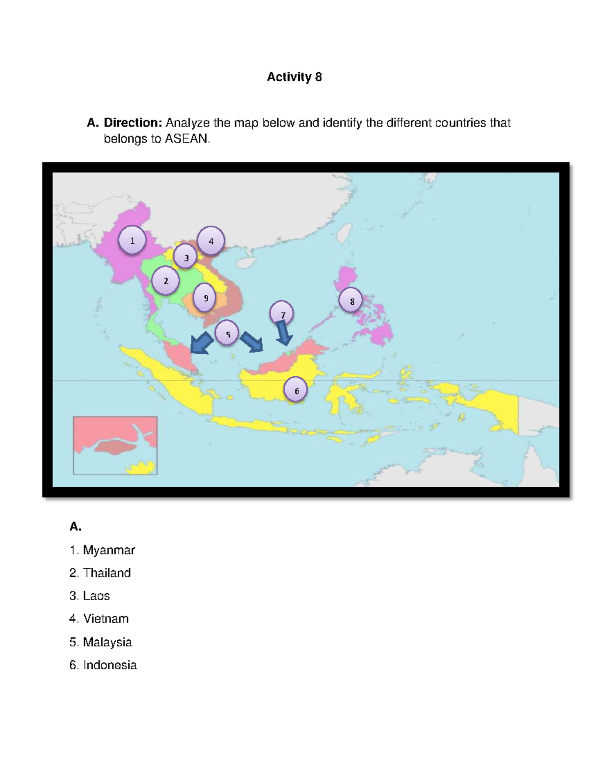 Different countries in Asean - Activity 8 A. Direction: Analyze the map ...